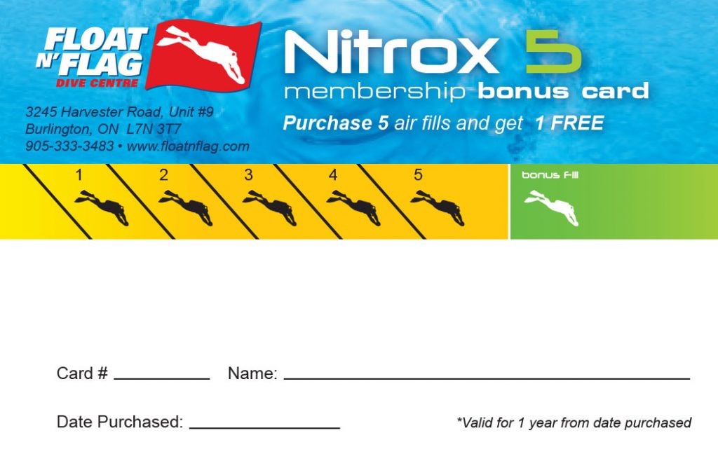 5 Pack Nitrox Fill Card - Float N' Flag Dive Centre